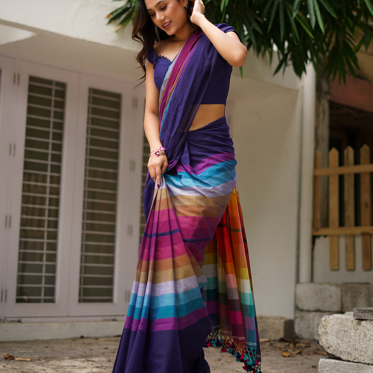 Mul Cotton Saree Rainbow Series - Artisan'S Choice – Ethnic Elements
