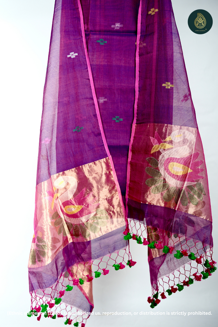Paithani Jamdani Muslin Suit Set - Purple scarf - 2pc – EthnicElement