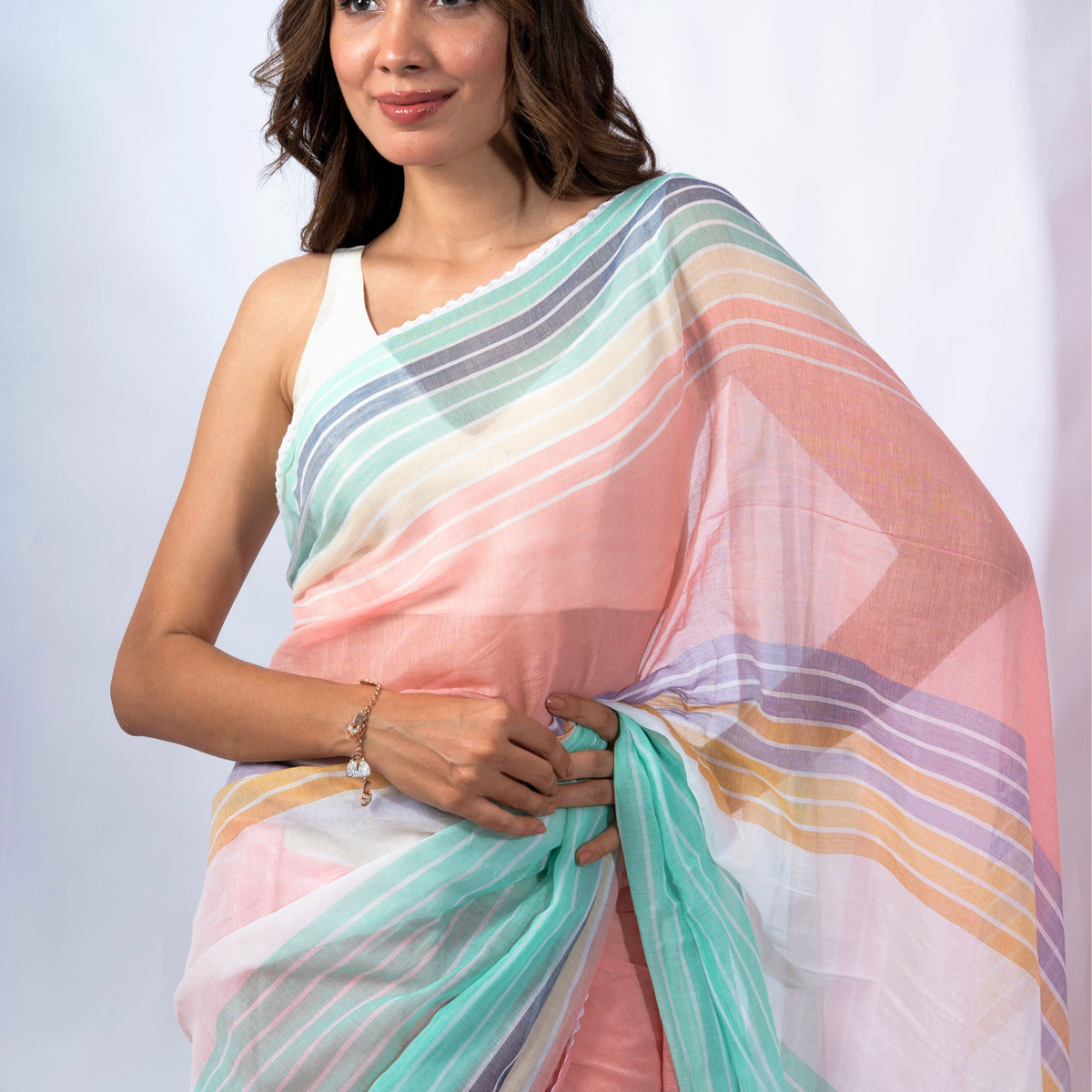 Woven Mul Cotton Handloom Saree - Rainbow Crepe – EthnicElement