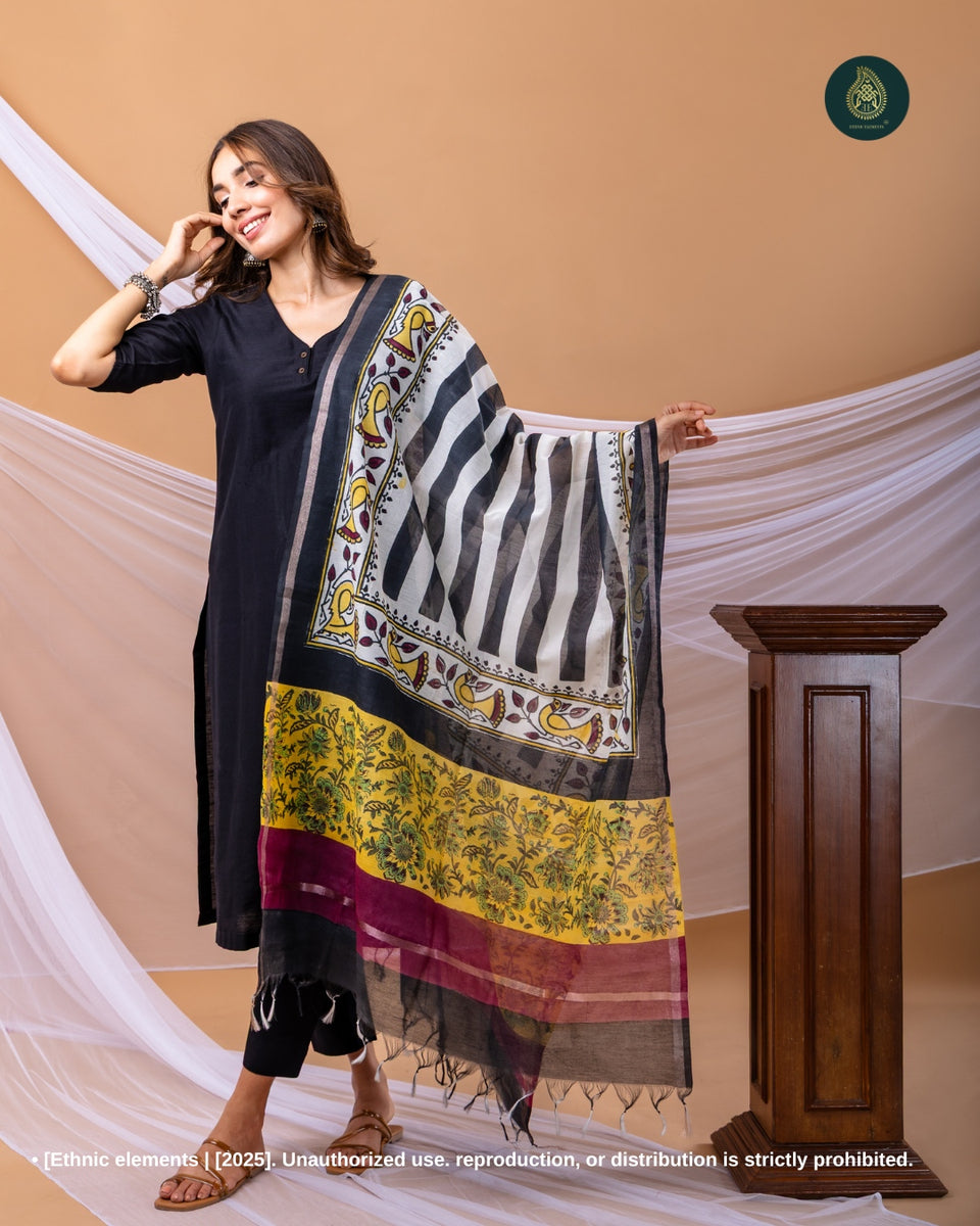 Stitched 3Pc Suit Set - Inkwite & Sanganeri – Ethnic Elements