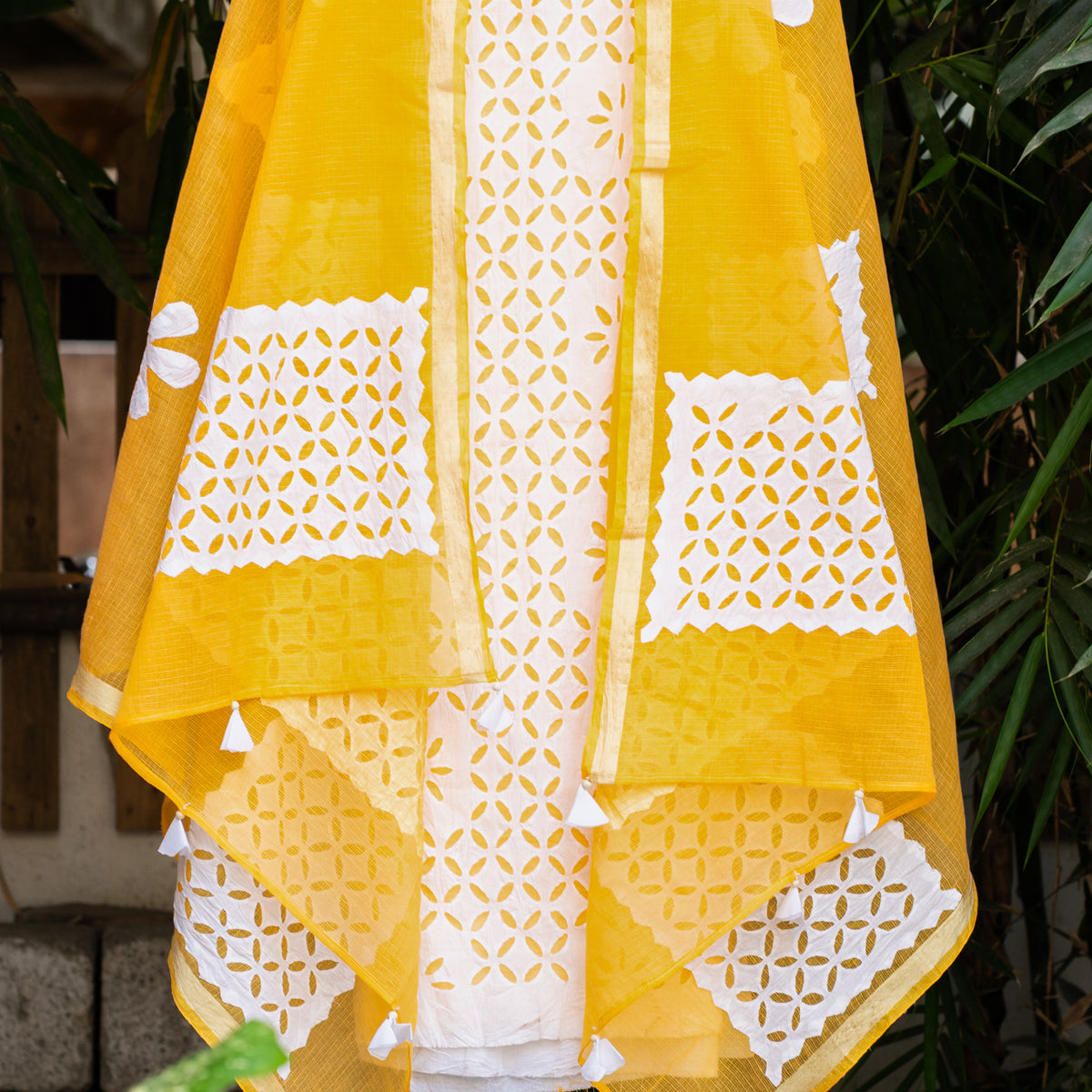 Barmer Cut Work Applique Kota Doria Cotton Suit Set 3pcs - Sunny ...