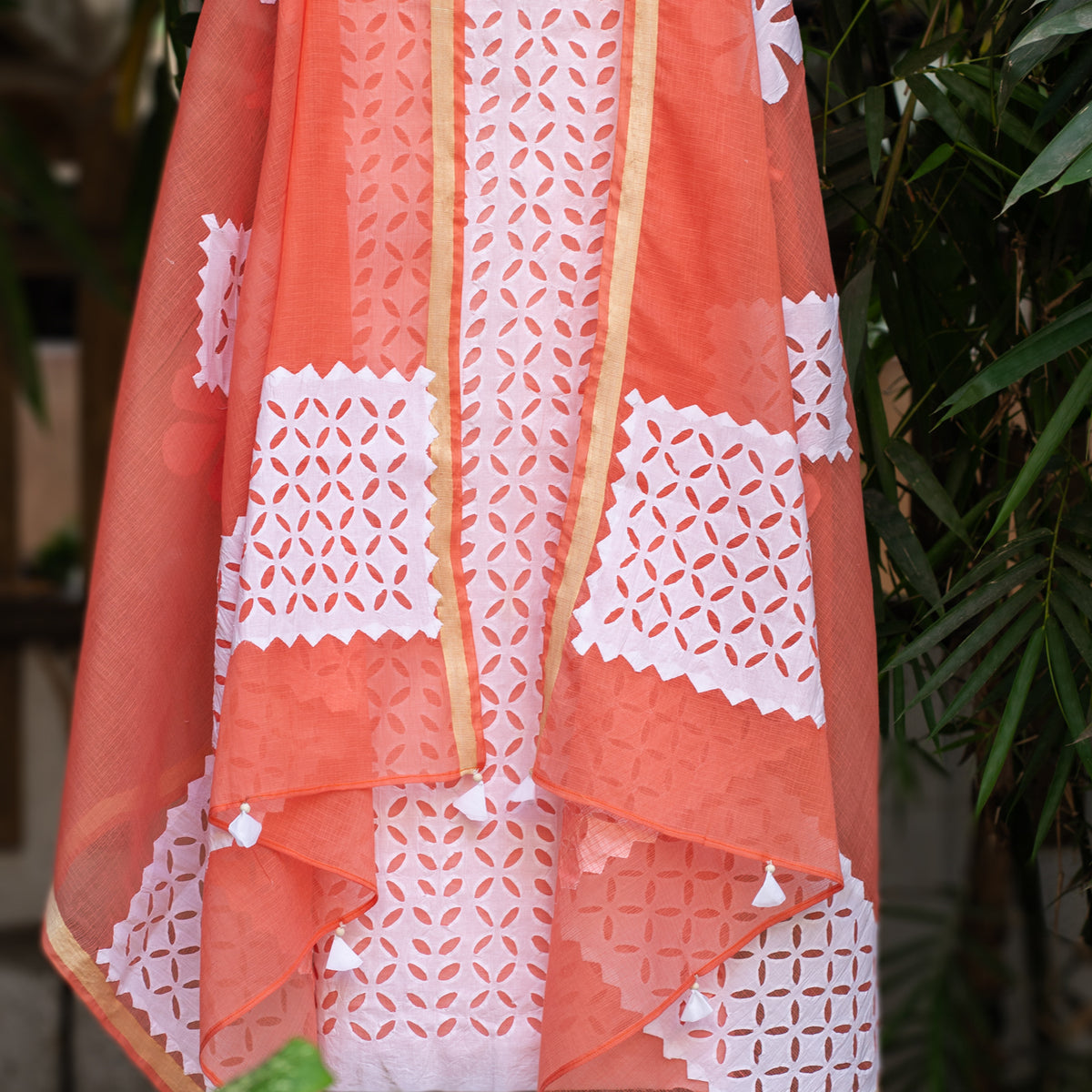 Barmer Cut Work Applique Kota Doria Cotton Suit Set 3pcs - Coral Blush ...