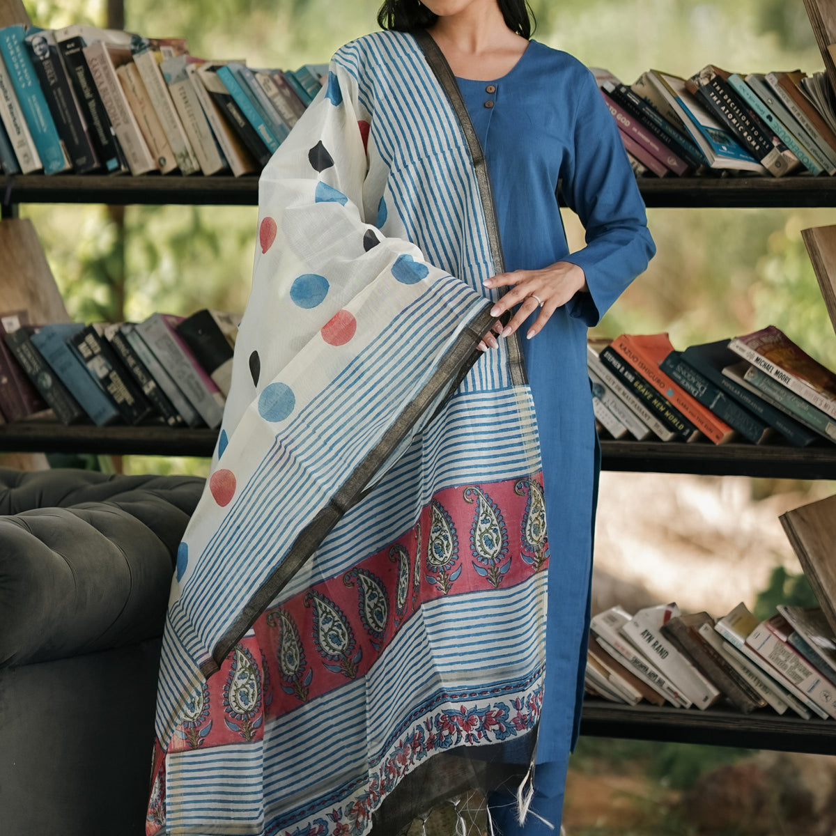 Stitched 3Pc Suit Set - Chambray Muse With Patang – Ethnic Elements